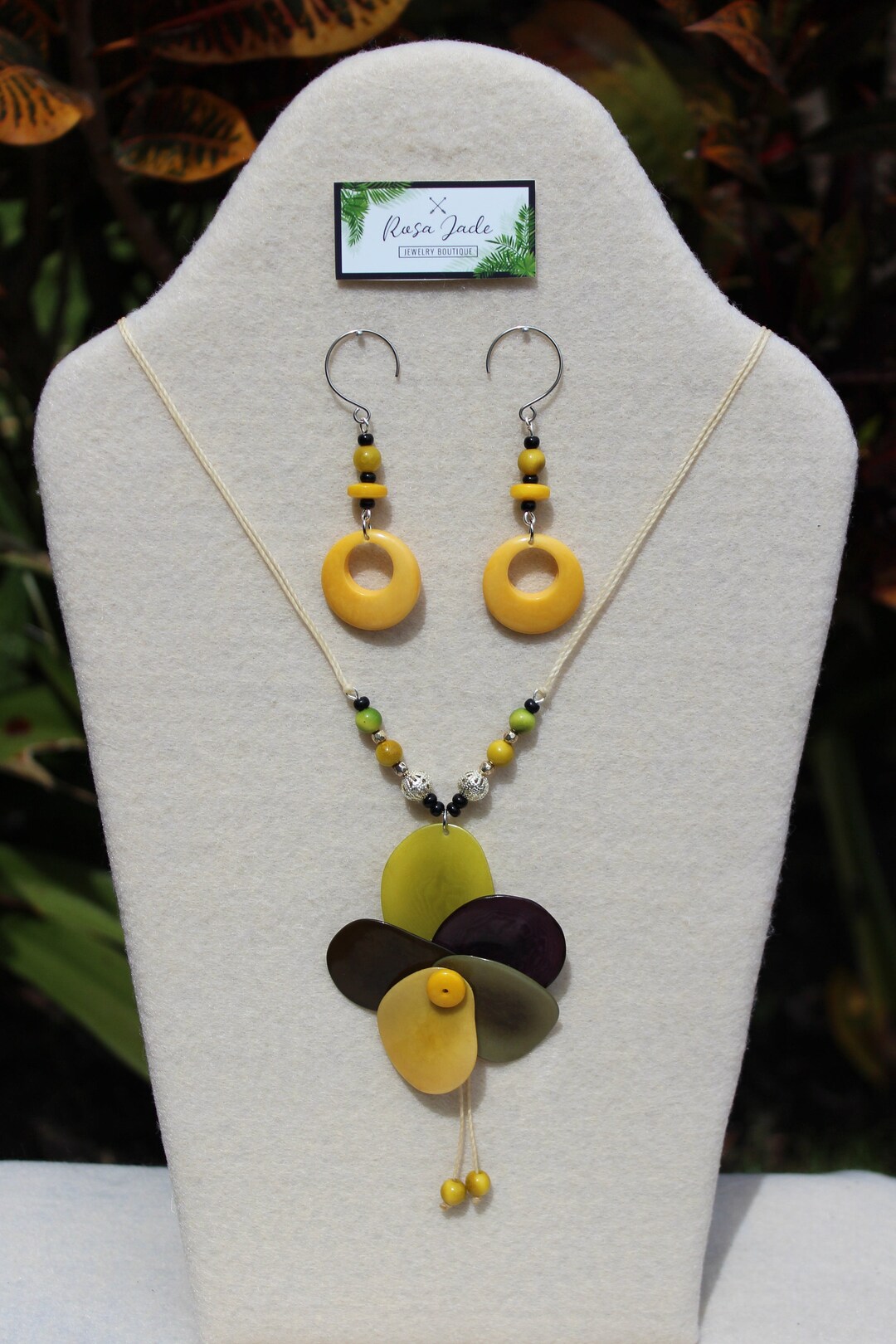 Green Brown Yellow Tagua Nut Rose With Earrings - Etsy