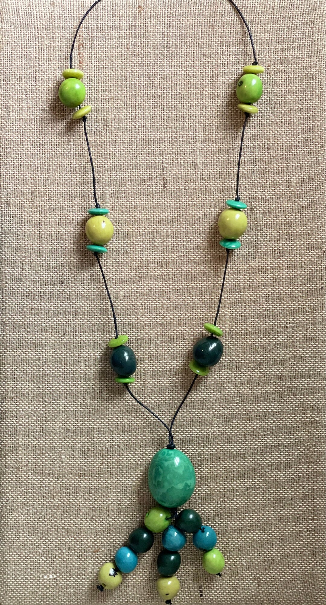 Teal Tagua Nut and Green Pambil Seeds Extra Long Adjustable Necklace - Etsy