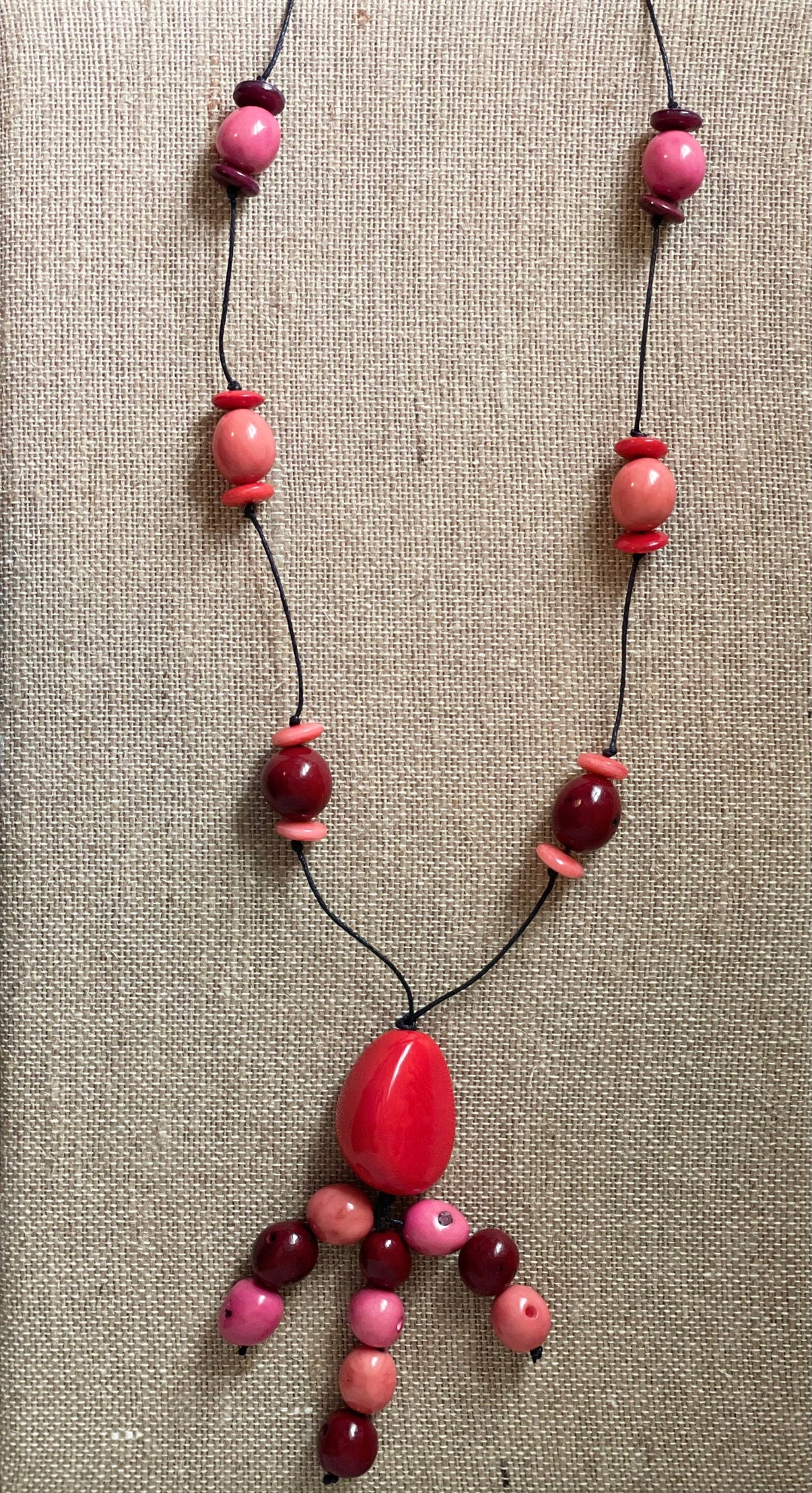 Red Tagua Nut and Pink Pambil Seed Extra Long Adjustable Necklace - Etsy