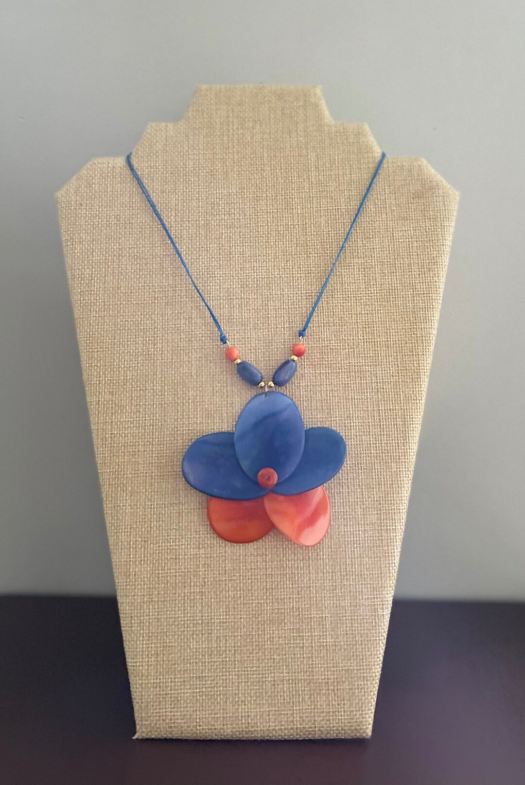 Orange and Blue Large Tagua Nut Rose Adjustable Necklace - Etsy