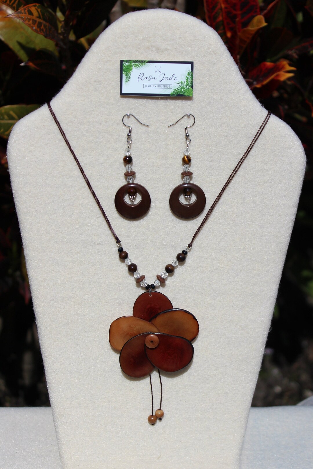 Brown Tagua Nut Rose and Earrings Set - Etsy