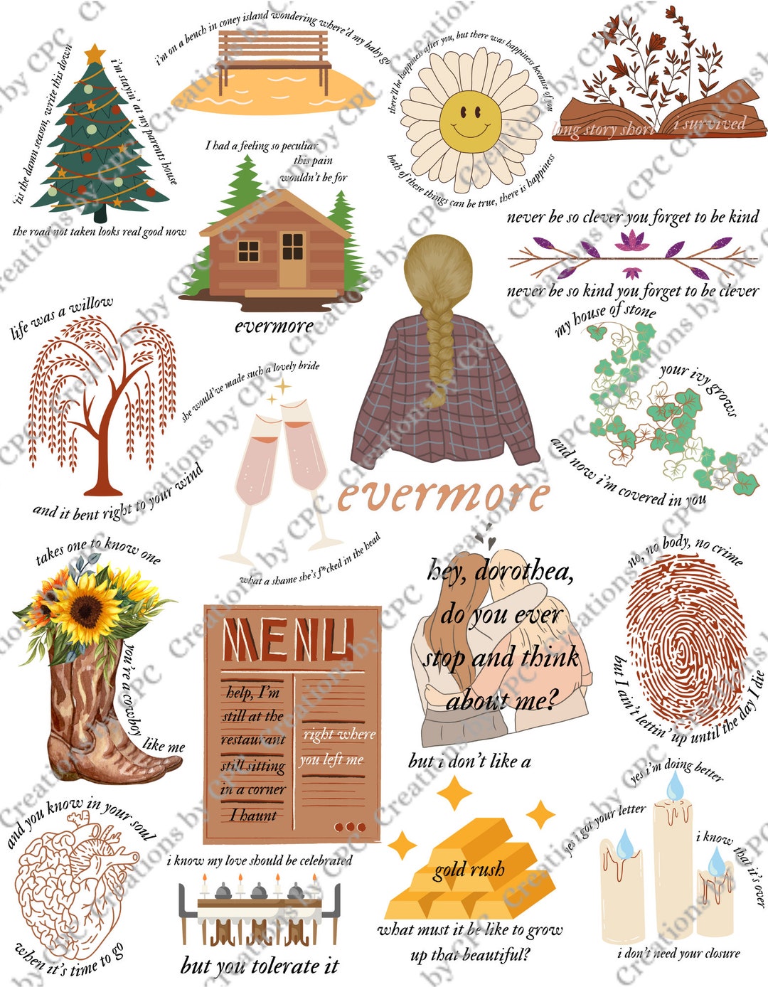 Taylor Swift evermore Sticker Page, Individual Stickers, Swiftie, Cute ...