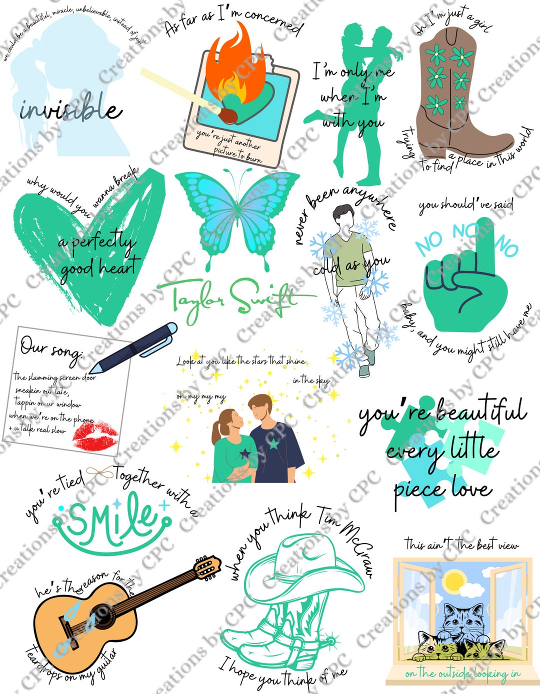 Taylor Swift debut Sticker Page, Individual Stickers, Swiftie, Cute ...