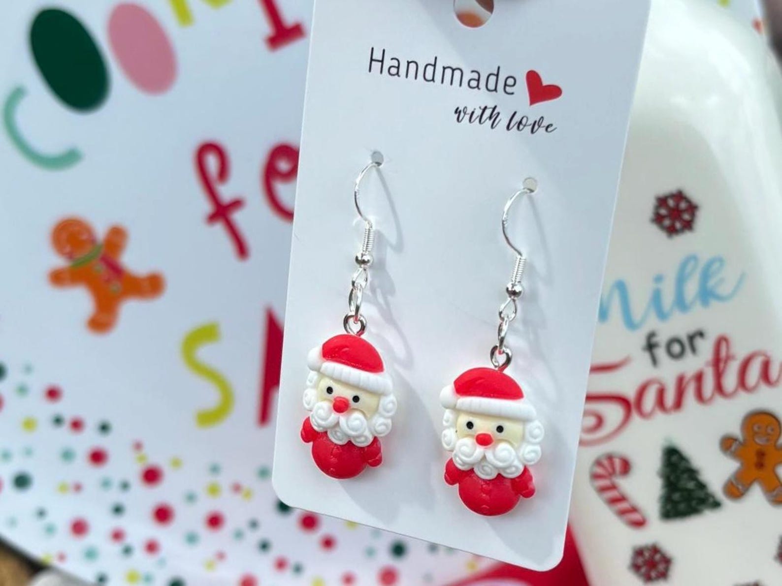 Santa Earrings, Santa Dangles, Santa Jewelry, Christmas Earrings ...