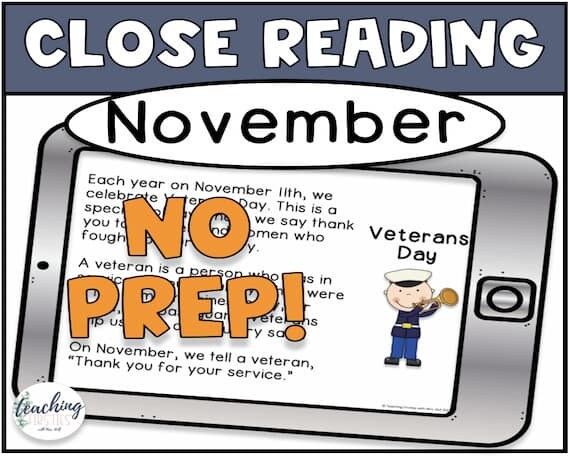 First Grade Close Reading for November NO PREP | Etsy