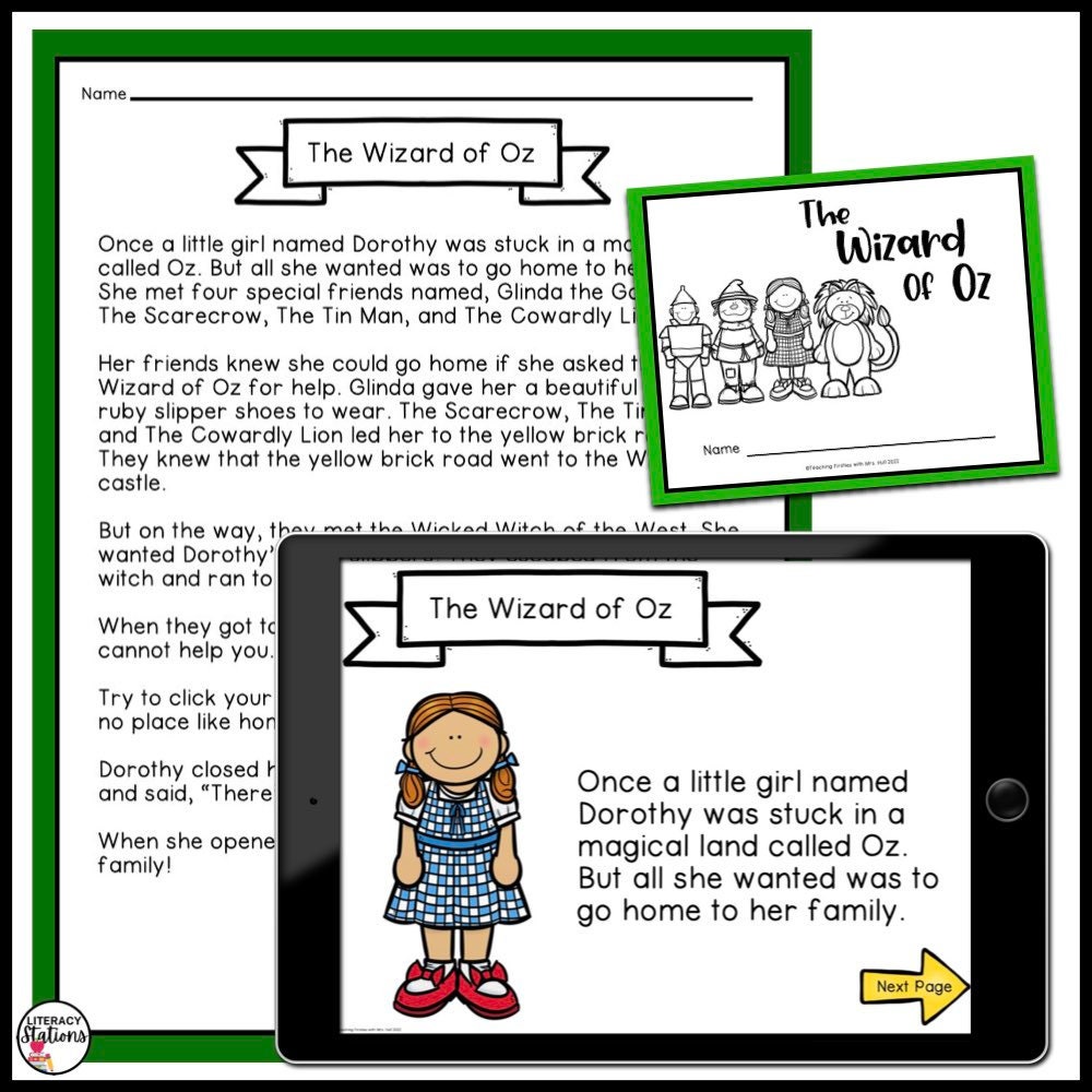Reading Activities for the Wizard of Oz Story - Etsy
