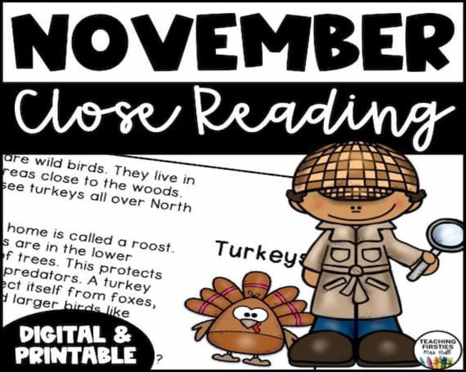 First Grade Close Reading for November - NO PREP! - Etsy
