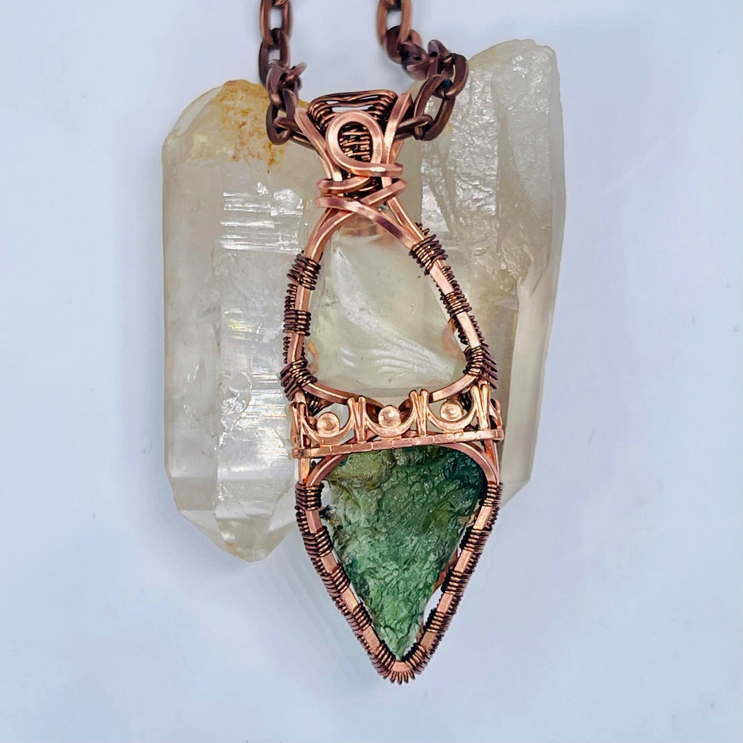 Moldavite Libyan Desert Glass Copper Minimalist Pendant, Healing ...
