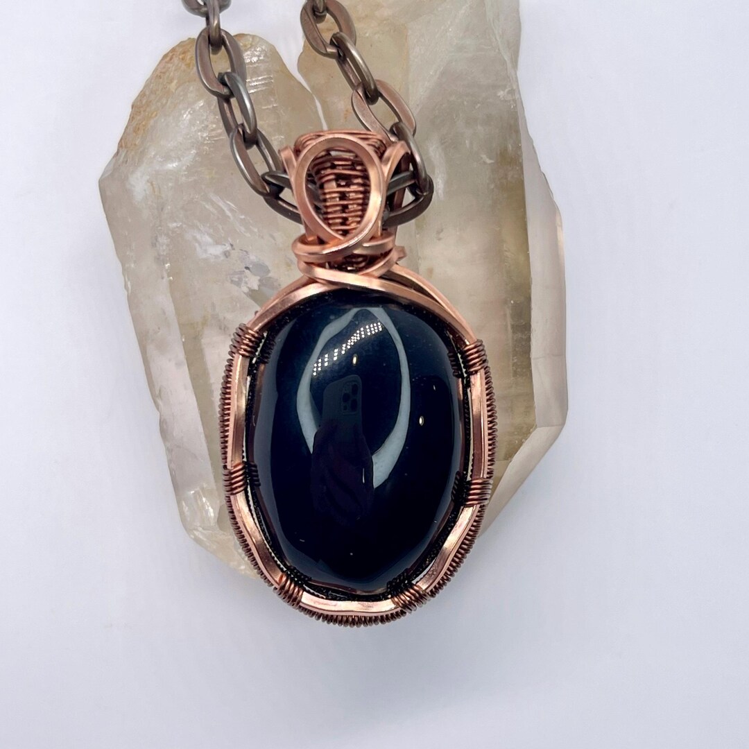 Rainbow Obsidian Copper Minimalist Healing Pendant, Handmade Crystal ...