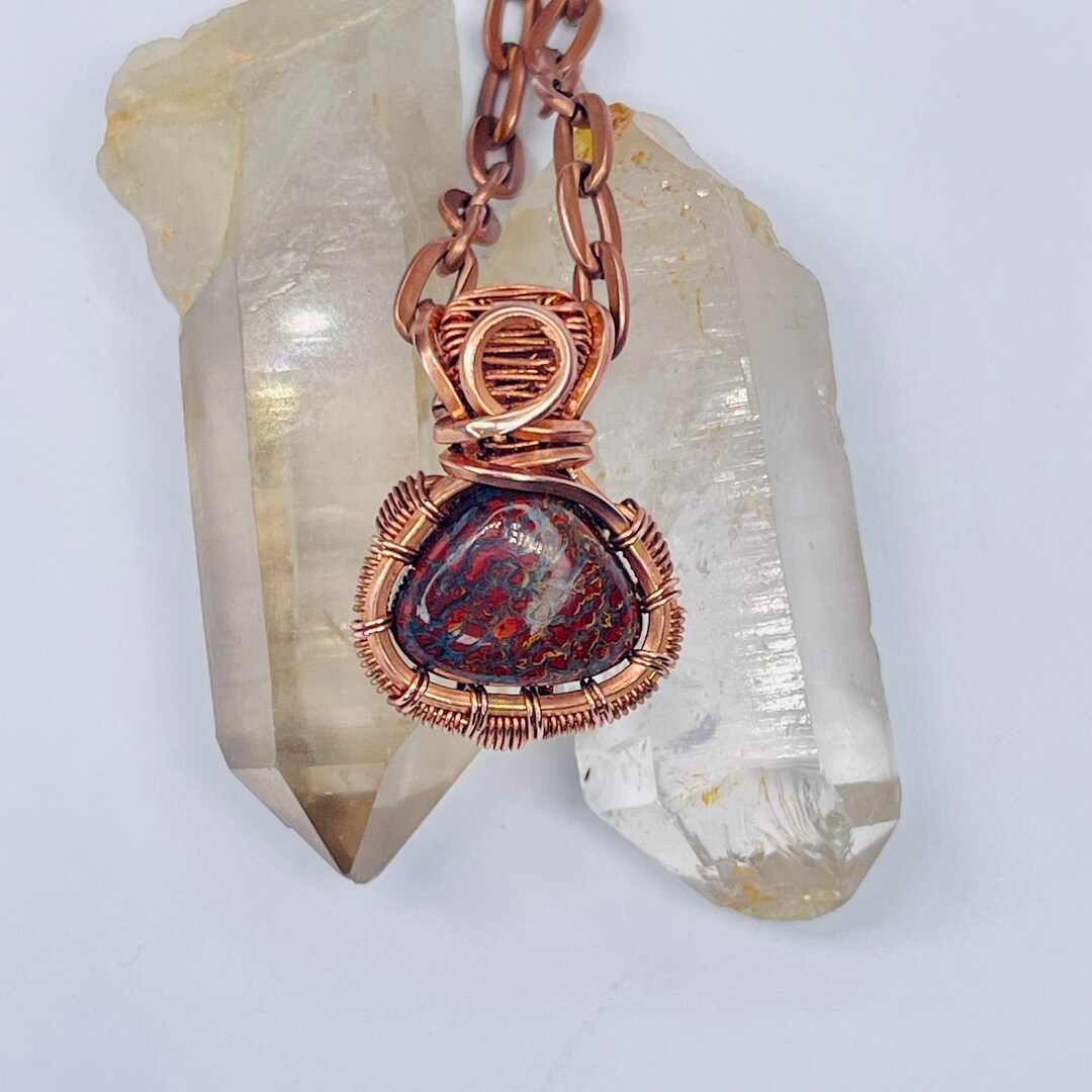 Dino Gembone Copper Pendant, Handmade Wire Wrapped Boho Necklace ...