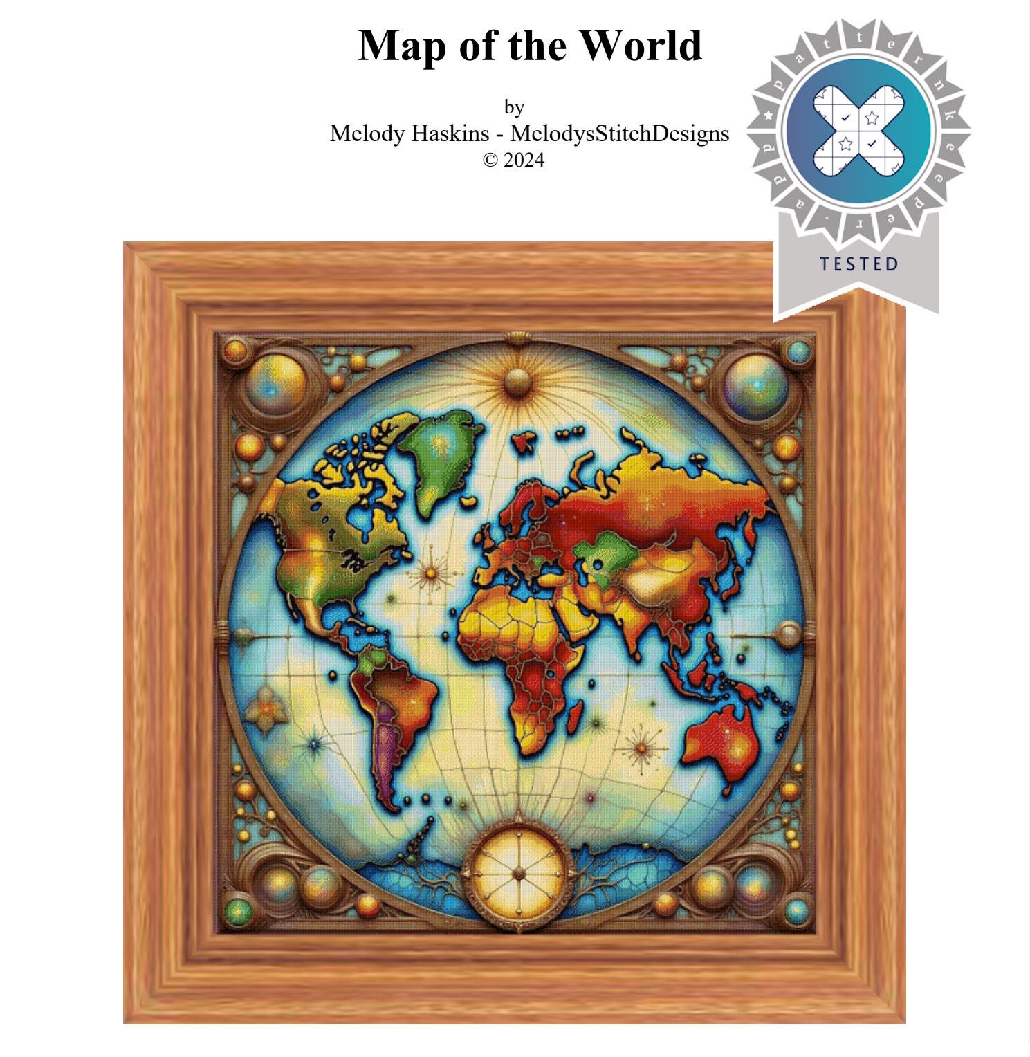 Map of the World Cross Stitch Design, Includes Pattern Keeper File VERY ...