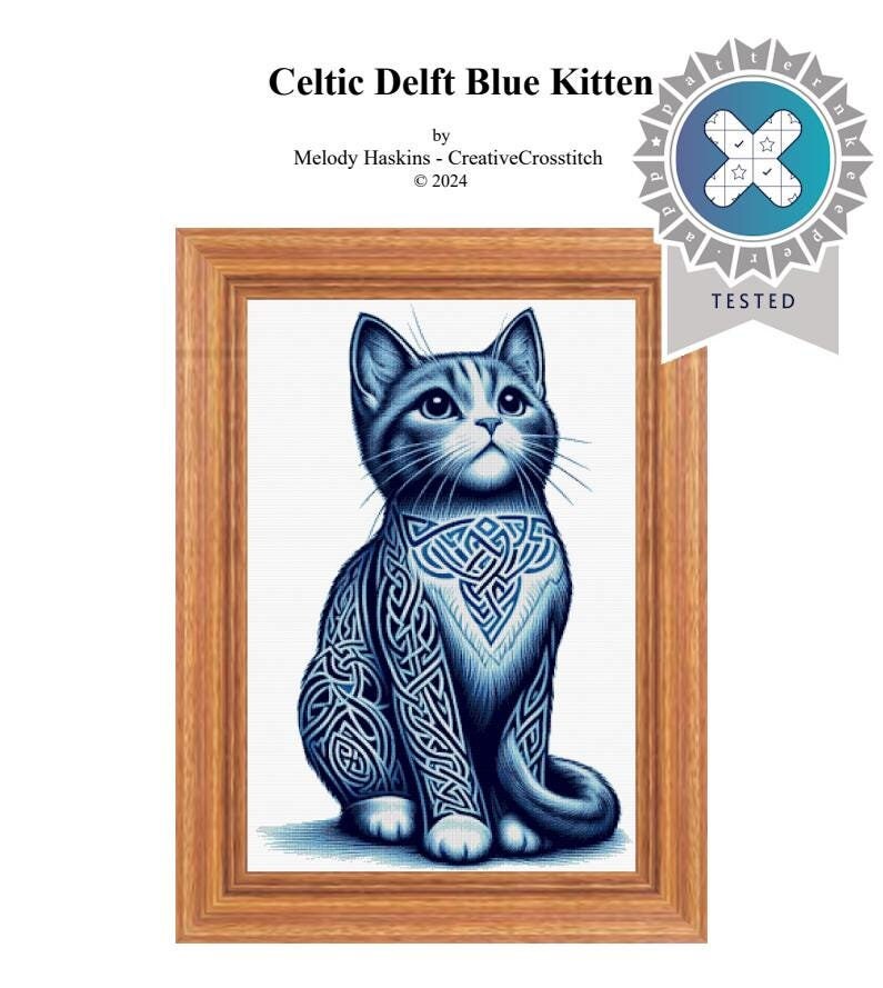 Celtic Delft Blue Kitten Cat Cross Stitch Pattern - 257x378 Stitches ...