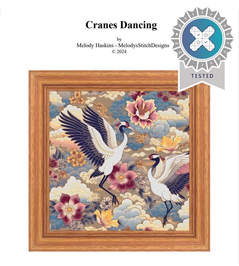 Dancing Cranes Cross Stitch Design Inc Full Pattern Keeper File Printable Photo, Very Large 500 ...