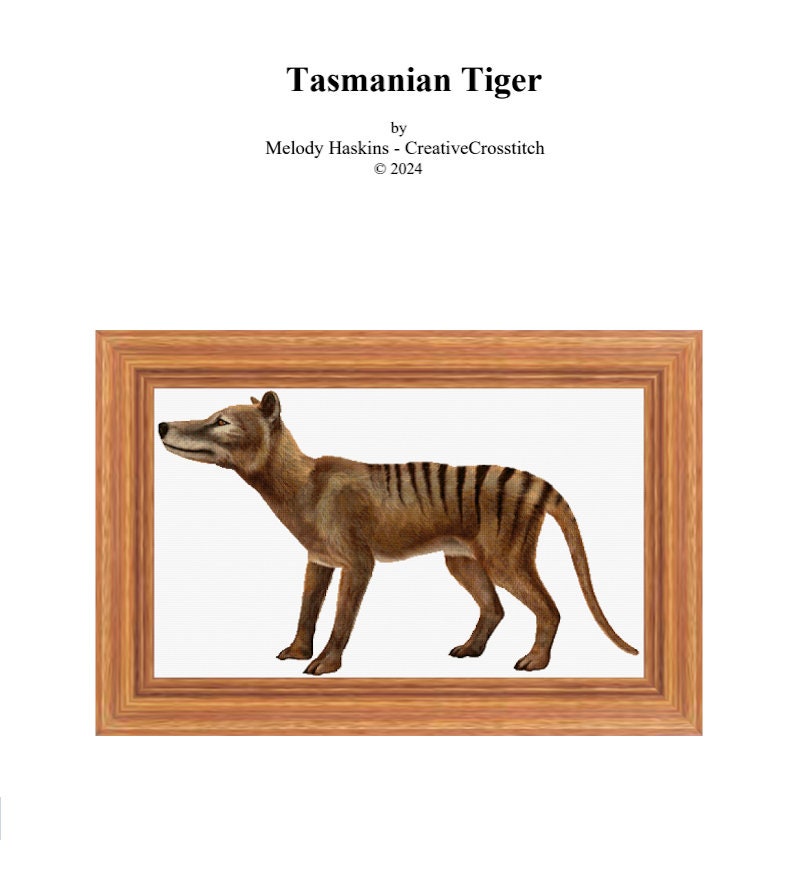 Extinct Tasmanian Tiger Cross Stitch Design Includes Full Pattern ...