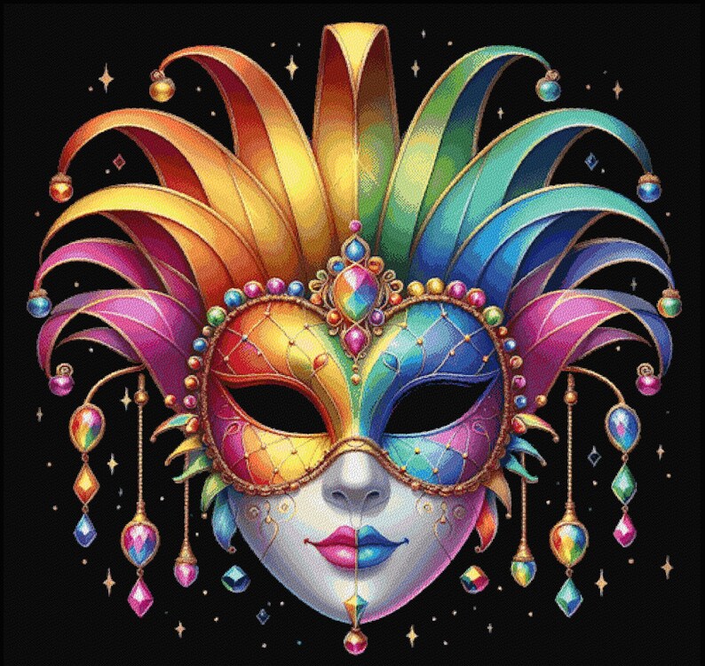 Masquerade Ball Venetian Carnival Rainbow Mask Cross Stitch Design Inc ...