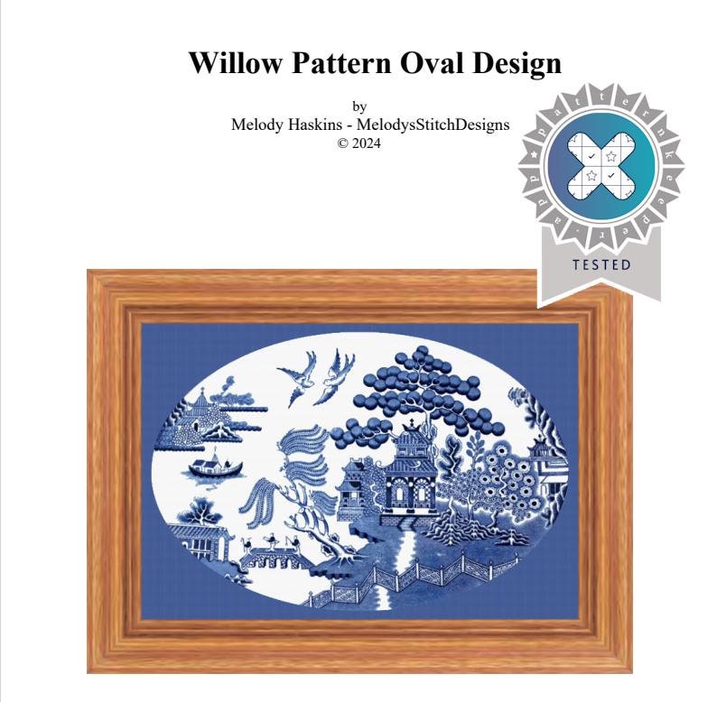 Willow Pattern Cross Stitch Pattern for Oval Frame - Includes Full ...