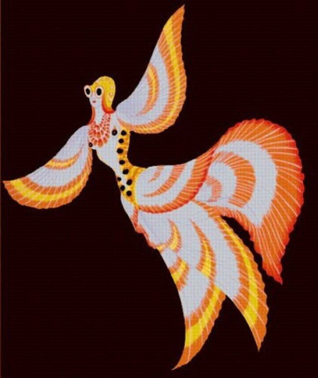 Erte Flying Fish I Cross Stitch Design on Black Material, Includes ...