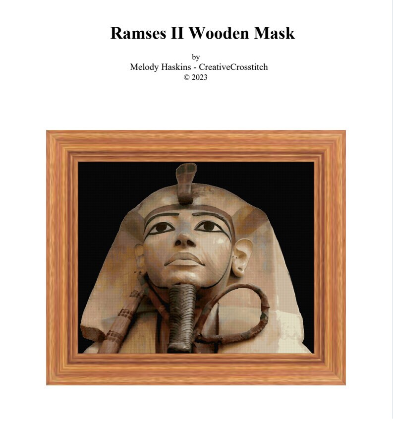 Egyptian Pharoah Ramses II Cross Stitch Pattern of Wooden Mask From Coffin, Pattern Keeper ...