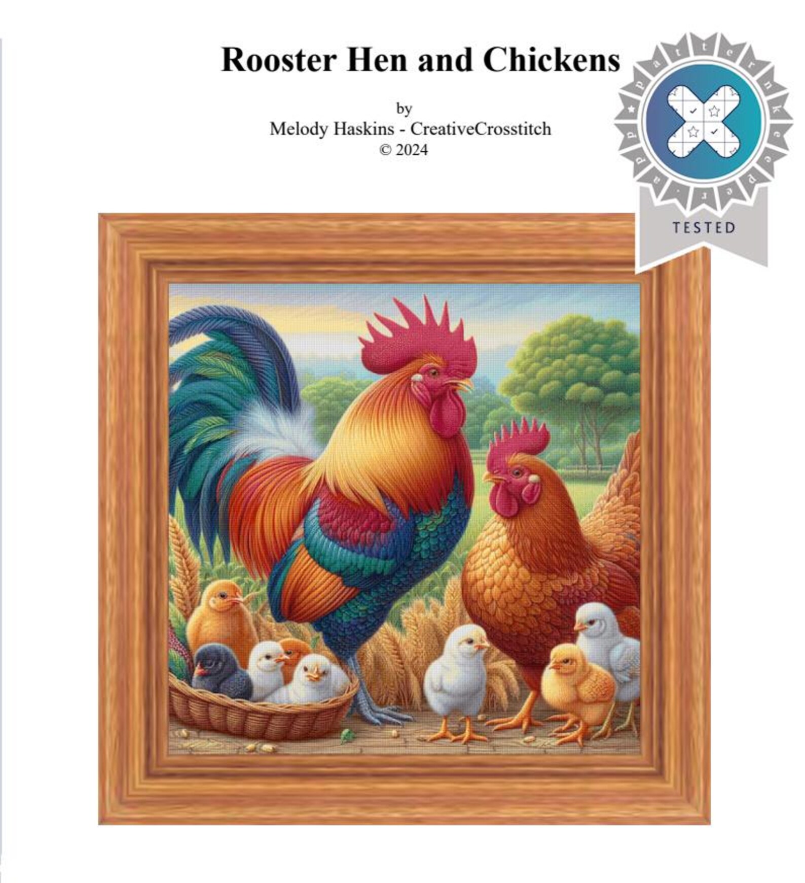 Rooster Hen and Chickens Cross Stitch Pattern - Includes Full Pattern ...