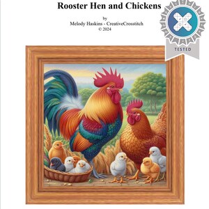 Rooster Hen and Chickens Cross Stitch Pattern - Includes Full Pattern ...