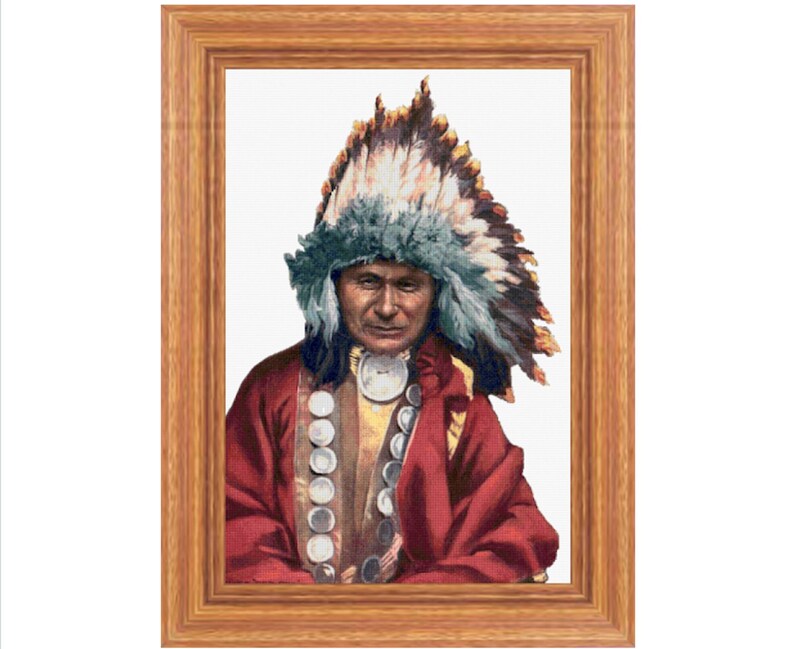 Indian Chief Red Owl Cross Stitch Pattern & Photo VERY Large - Etsy