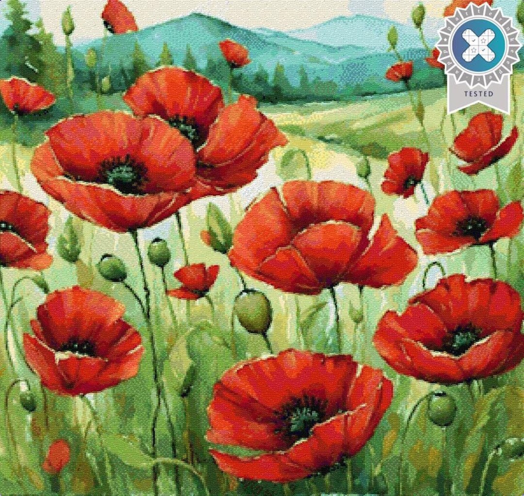 Field of Wild Red Poppies Cross Stitch Pattern, Inc Full Pattern Keeper ...