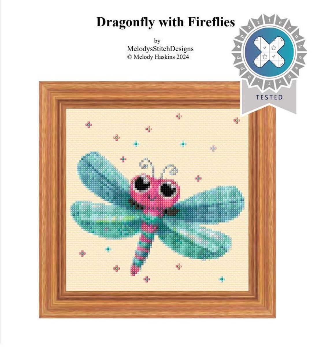 Cute Dragonfly With Fireflies Cross Stitch Pattern - 85 X 85 Stitches ...
