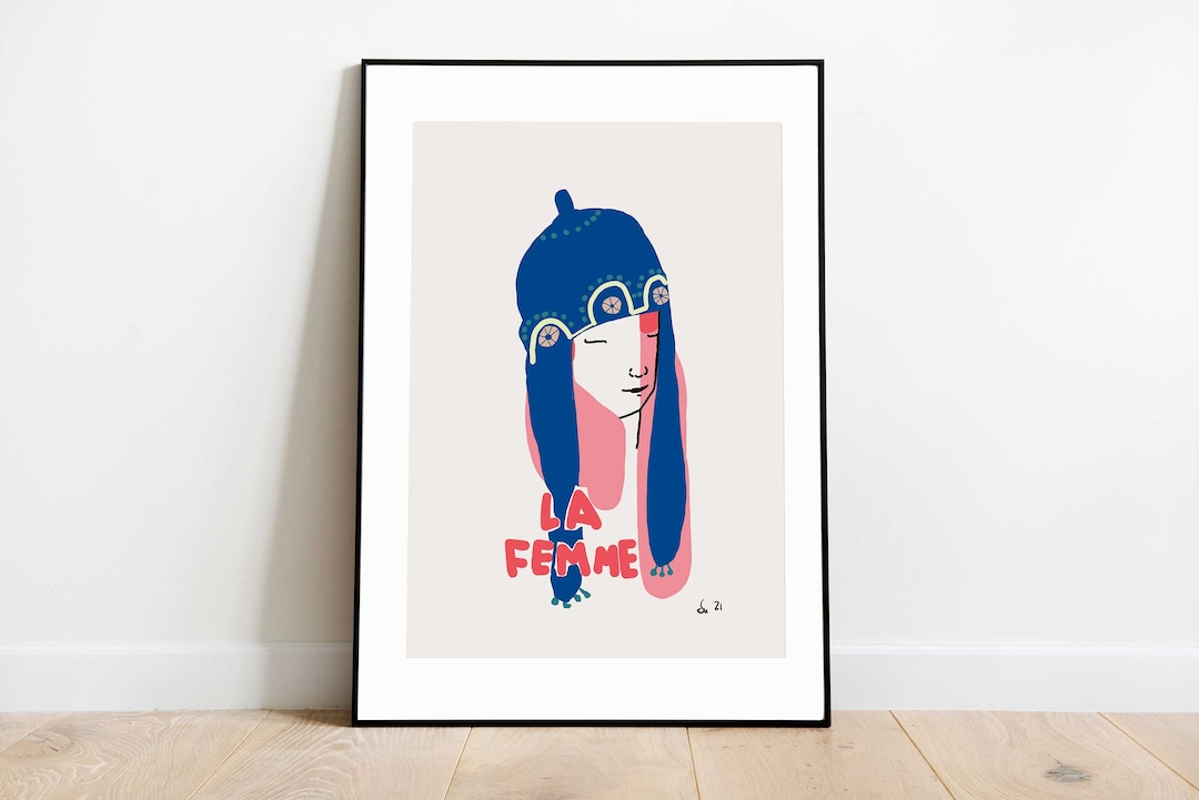 Digital Download la Femme, Poster, Print in Blue and Rose Tones ...