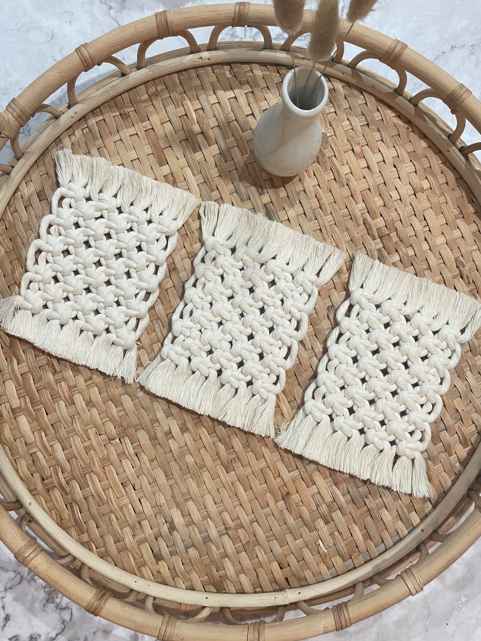 Macrame Mug Rugs Boho Coasters Coffee Mug Plant and Candle - Etsy