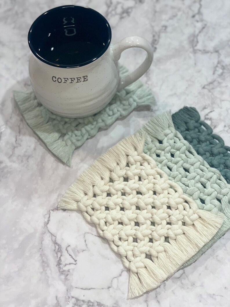 Macrame Mug Rugs Boho Coasters Coffee Mug Plant and Candle - Etsy