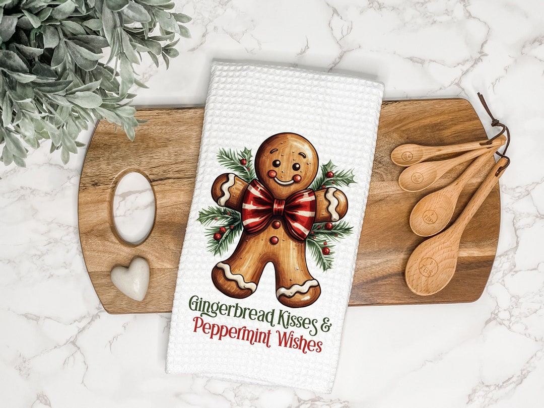 Christmas Kitchen Tea Towel | Gingerbread Kisses | Christmas Decor ...