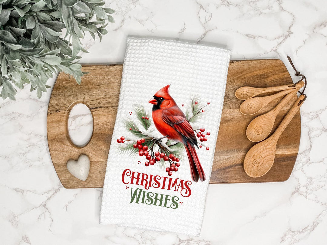 Christmas Cardinal Kitchen Tea Towel | Christmas Wishes | Cardinal ...