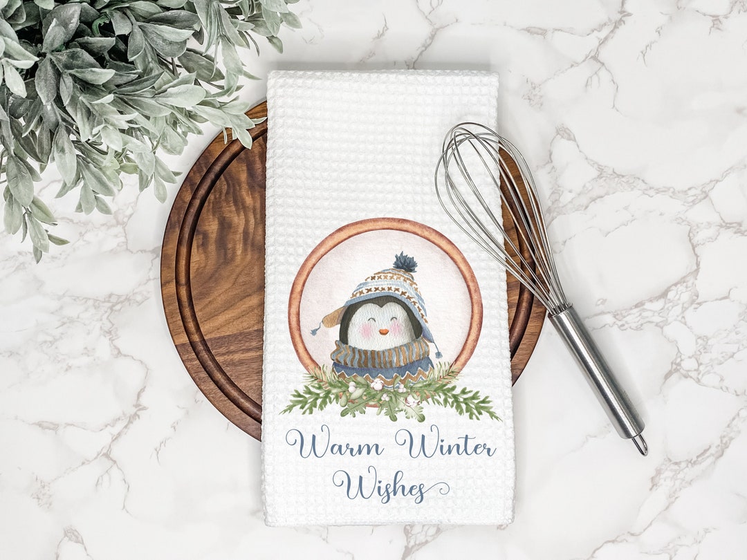 Warm Winter Wishes & Penguin Kitchen Tea Towel | Cute Gift for Hostess ...
