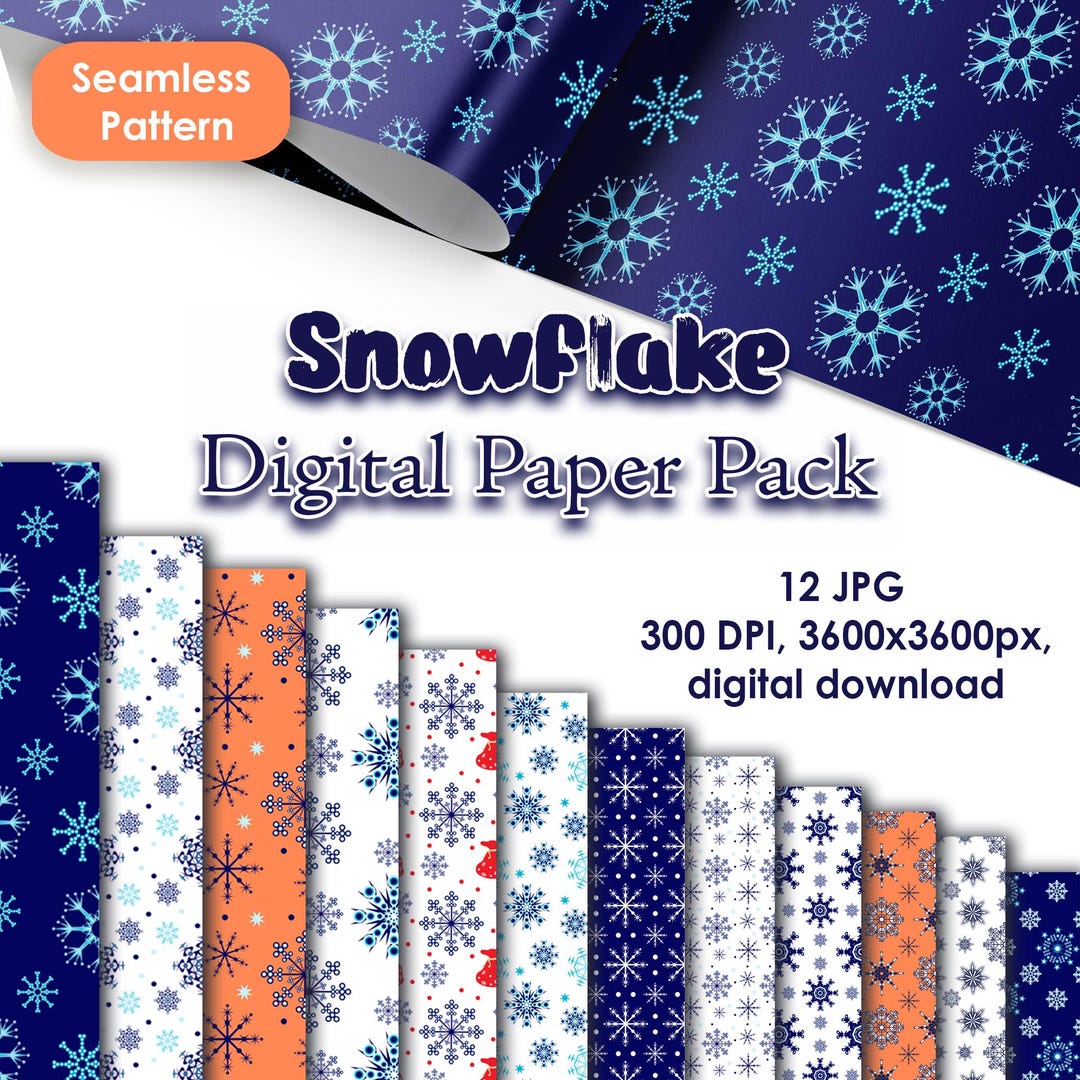 Snowflake Digital Paper Pack, Winter Seamless Patterns, Christmas ...