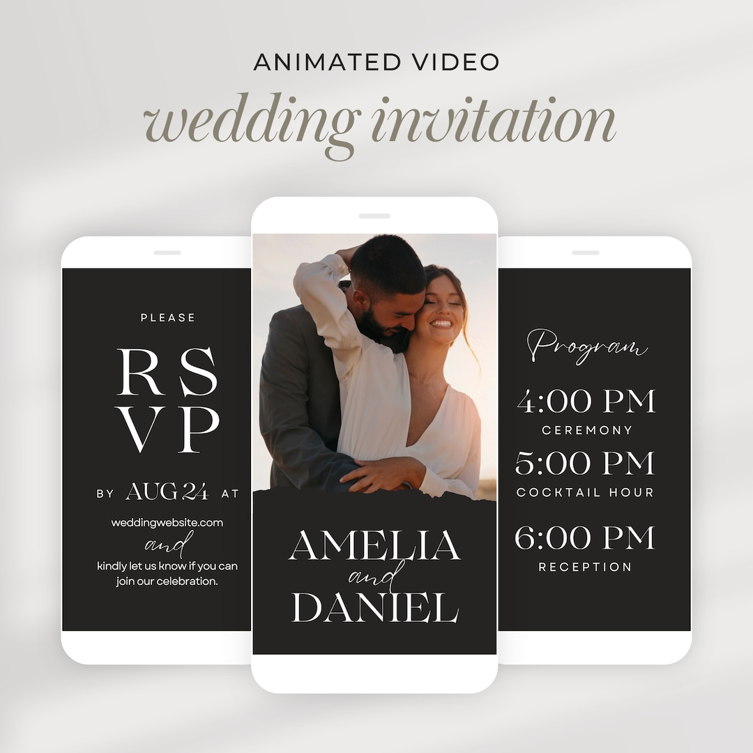 Minimal Video Wedding Invitation Template, Canva Animated Wedding ...