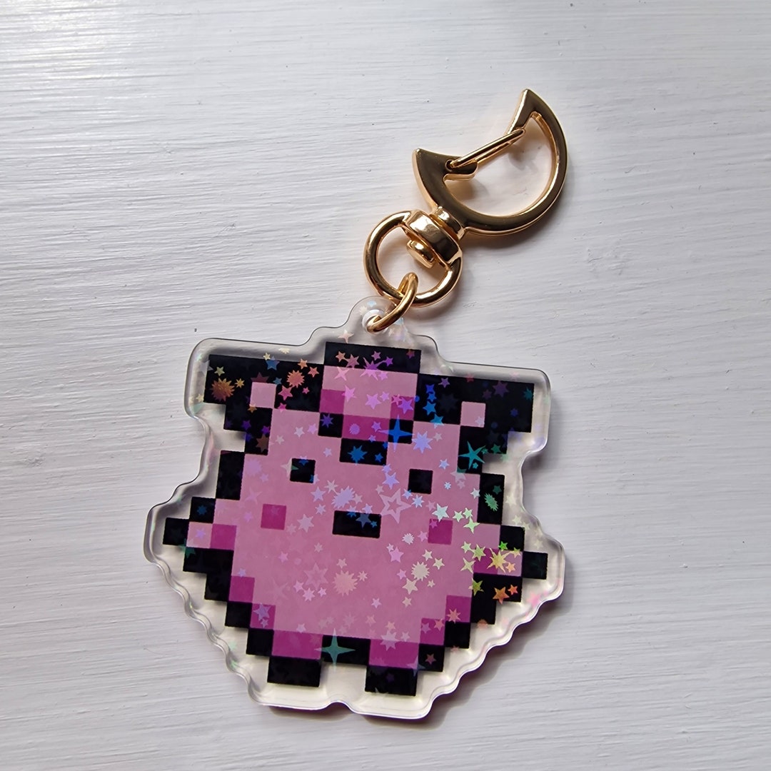 Clefairy Pixel Keychain • Holographic Star • Golden Moon Clasp ...