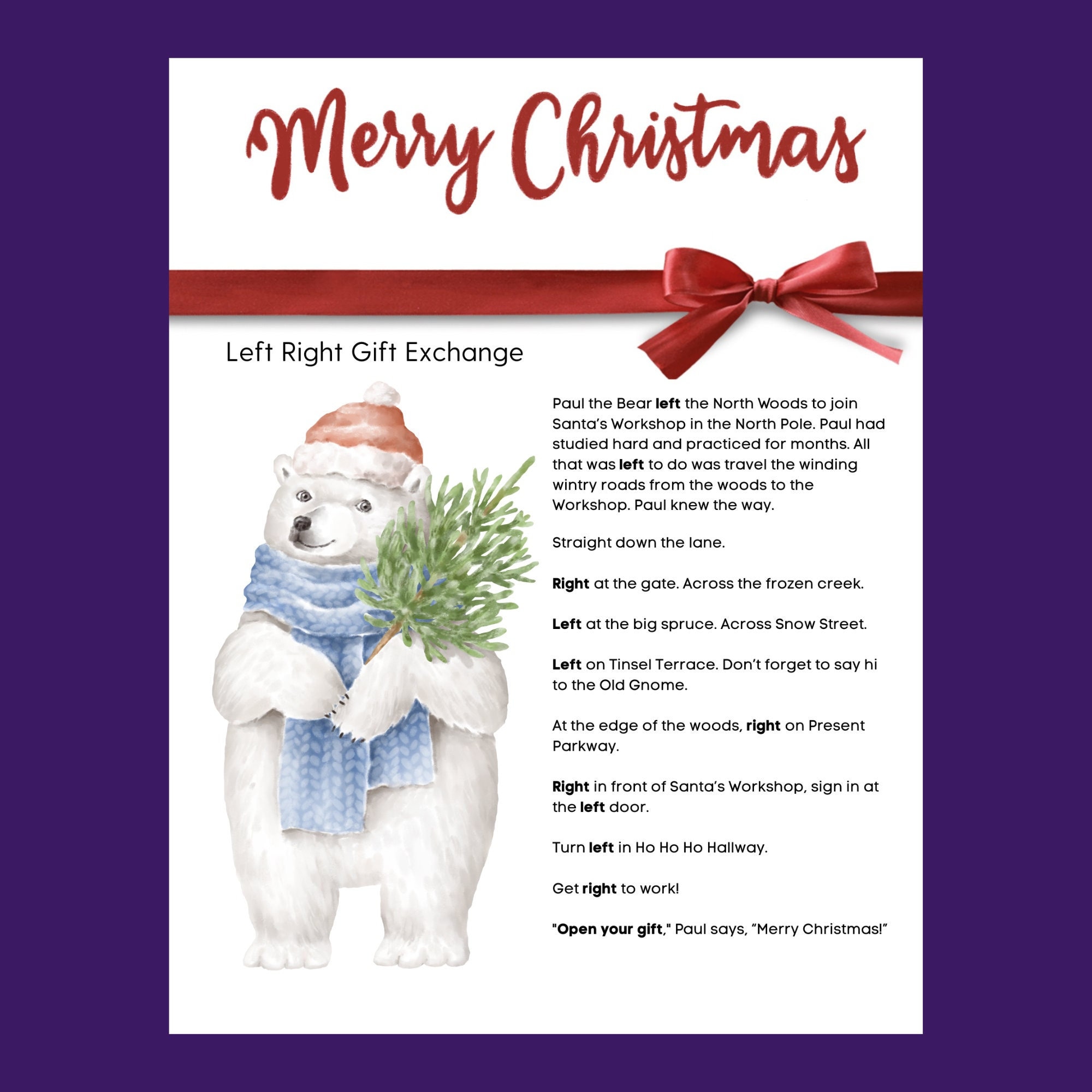 Story Gift Exchange Game - Left Right Christmas Party Game - Printable ...