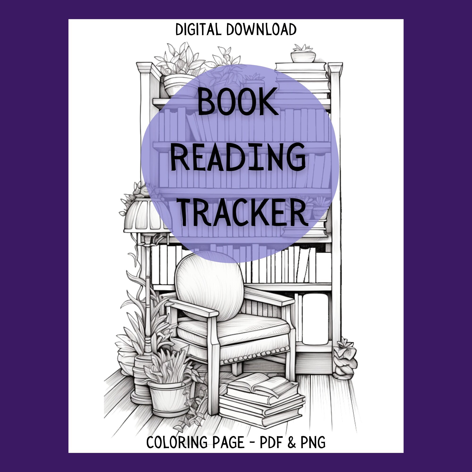 Book Reading Tracker Printable Coloring Page Digital Book Tracker Book ...