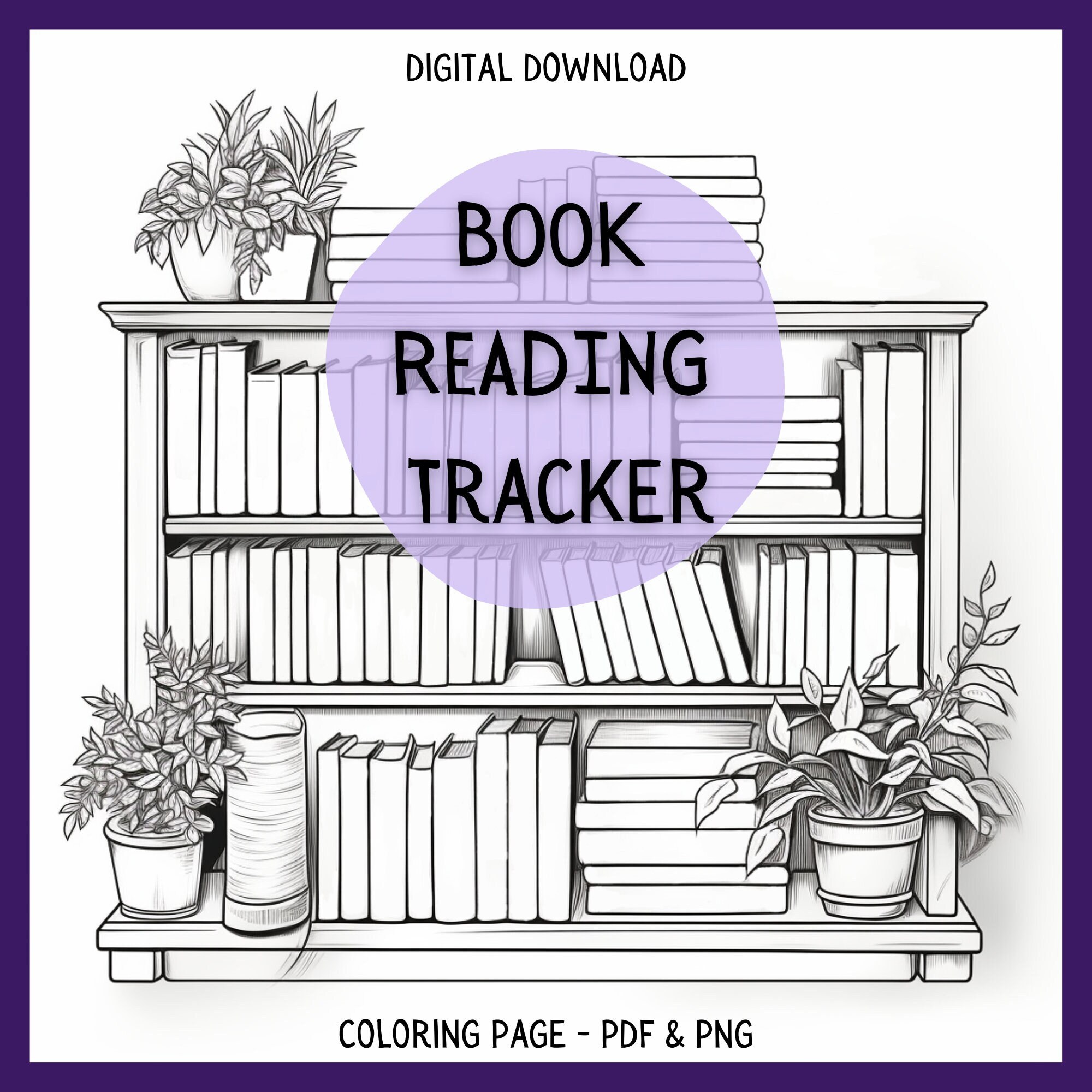 Book Reading Tracker Printable Coloring Page Digital Book Tracker Book ...