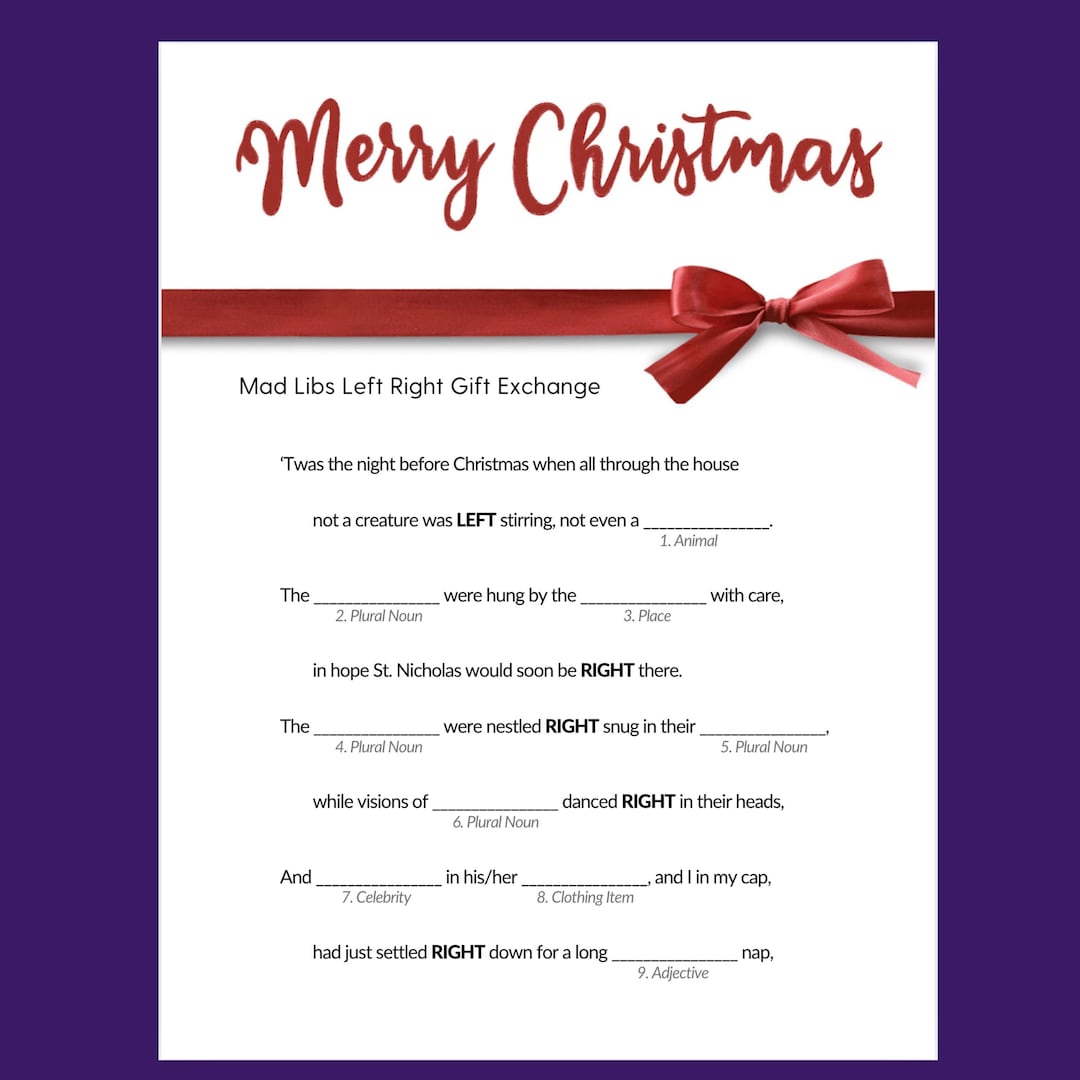 Mad Libs Gift Exchange Game - ‘twas the Night Before Christmas Left ...