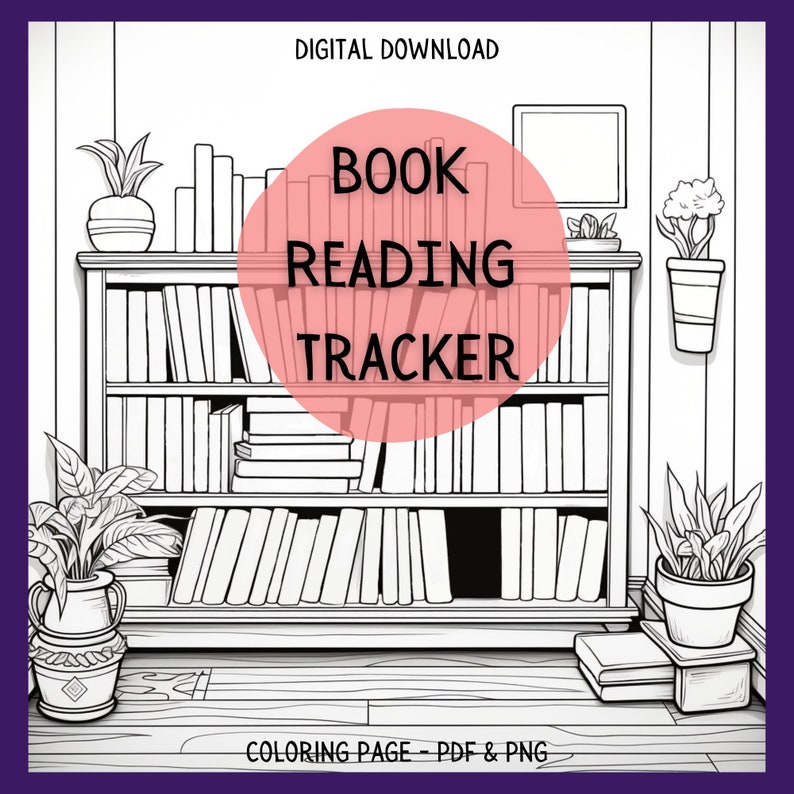 Book Reading Tracker: Bookshelf Coloring Page (PDF PNG) - Etsy