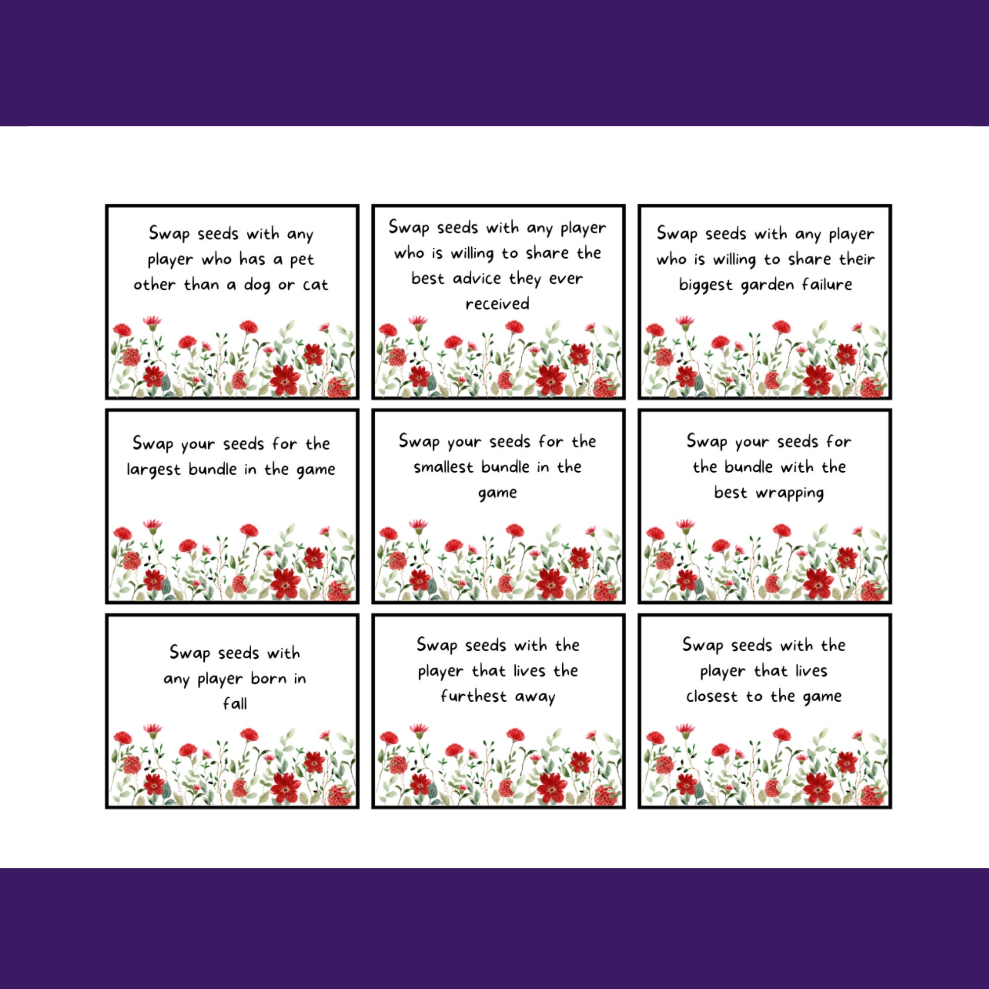 Garden Seed Swap Game: Printable Party Cards (instant Download) - Etsy
