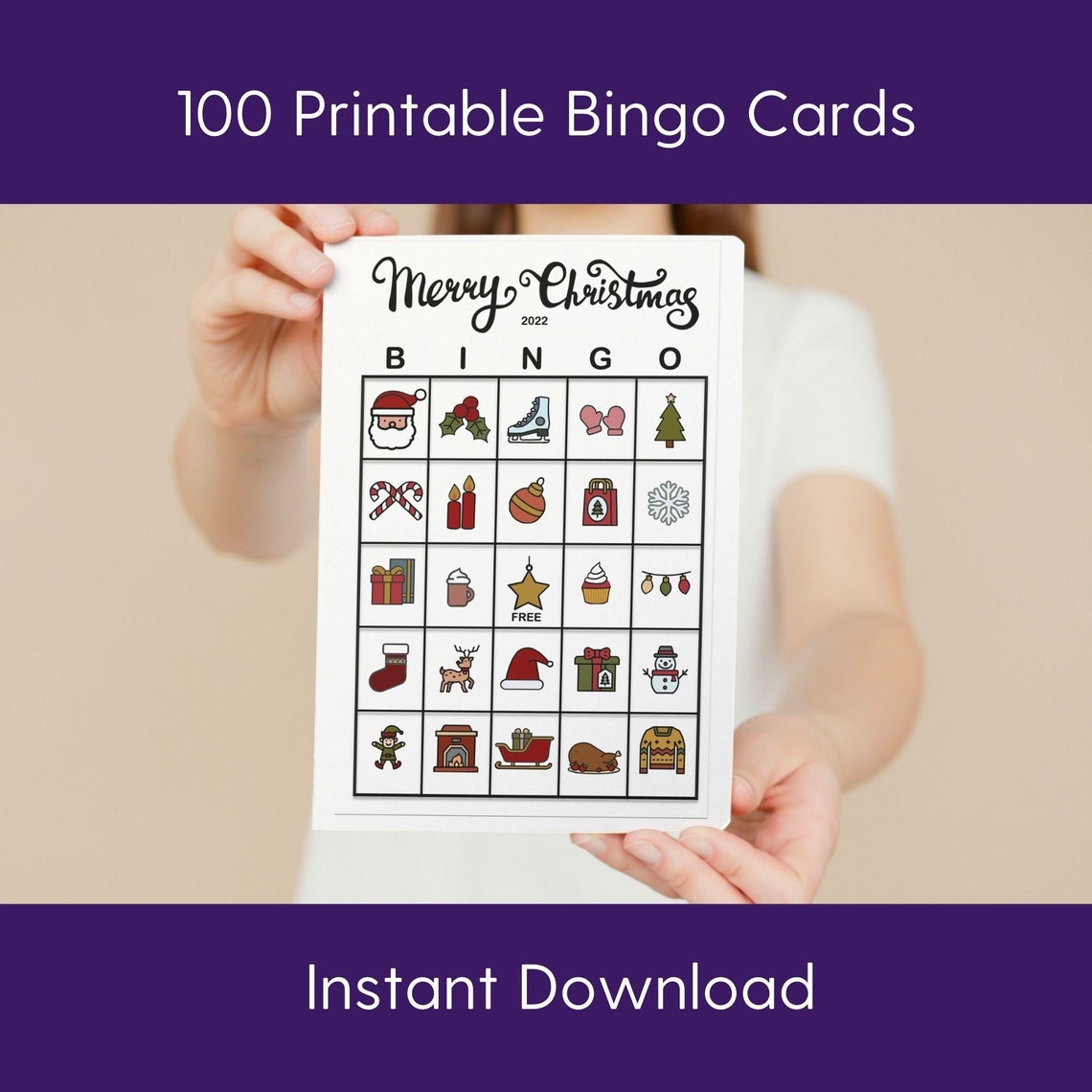 100 Christmas Bingo Cards, Printable Christmas Bingo, Christmas Party ...