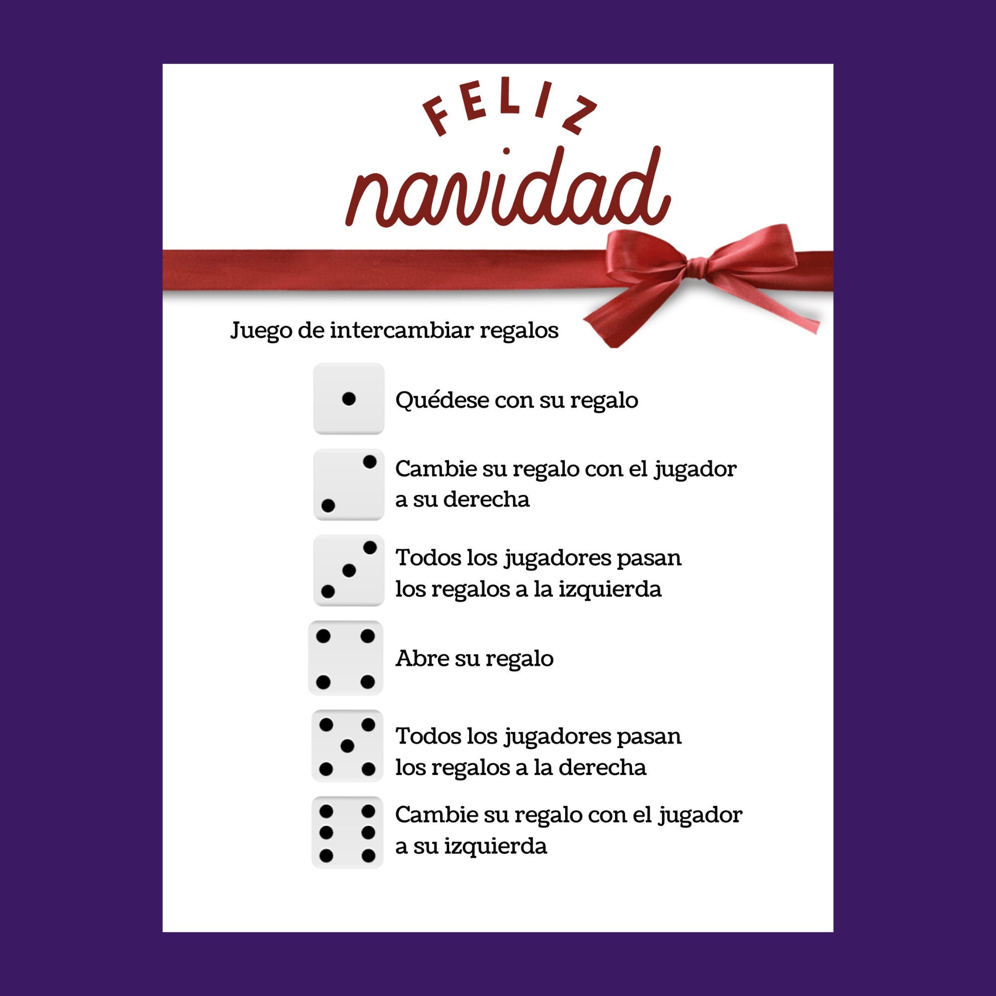 Gift Exchange En Espanol - Roll the Dice Spanish Language Game - Left ...