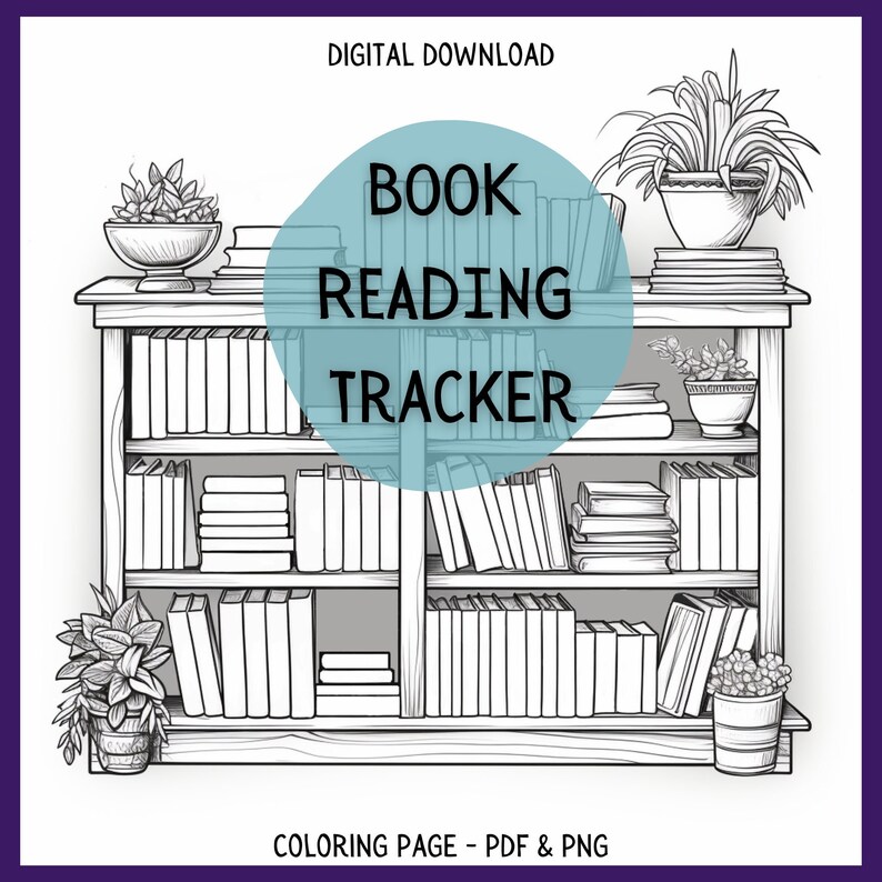 Book Reading Tracker: Bookshelf Coloring Page (PDF, PNG) - Etsy