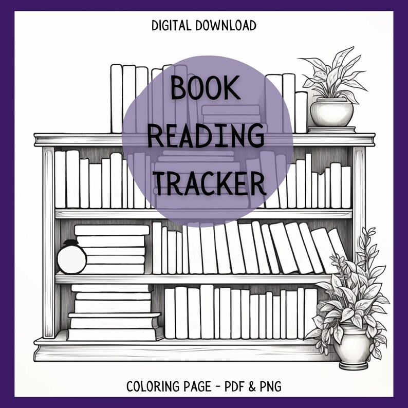Book Reading Tracker Printable Coloring Page Digital Book Tracker Book ...