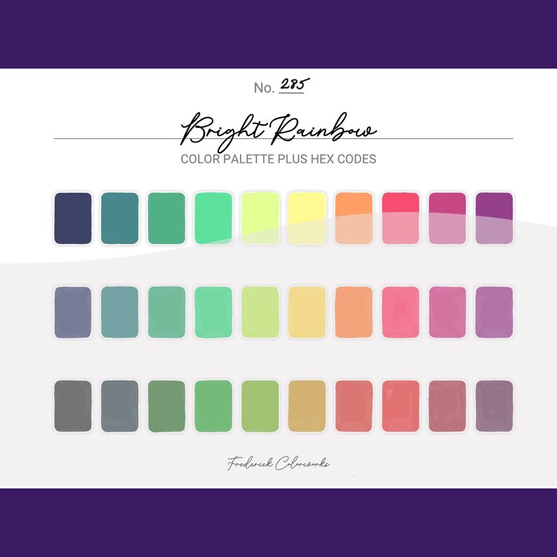 Bright Rainbow Color Scheme Procreate 30 Color Palette Swatches Hex ...