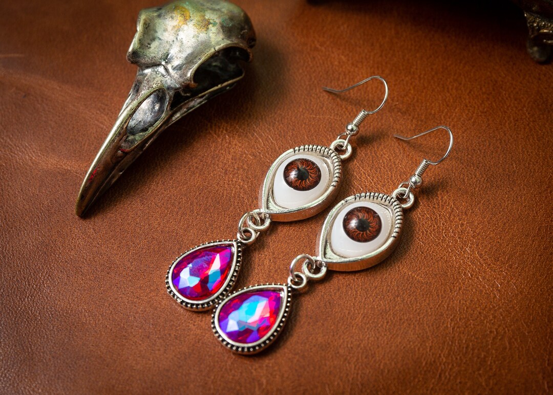Handmade Spooky Brown Eyed Magenta Iridescent Teardrop Earrings - Etsy UK