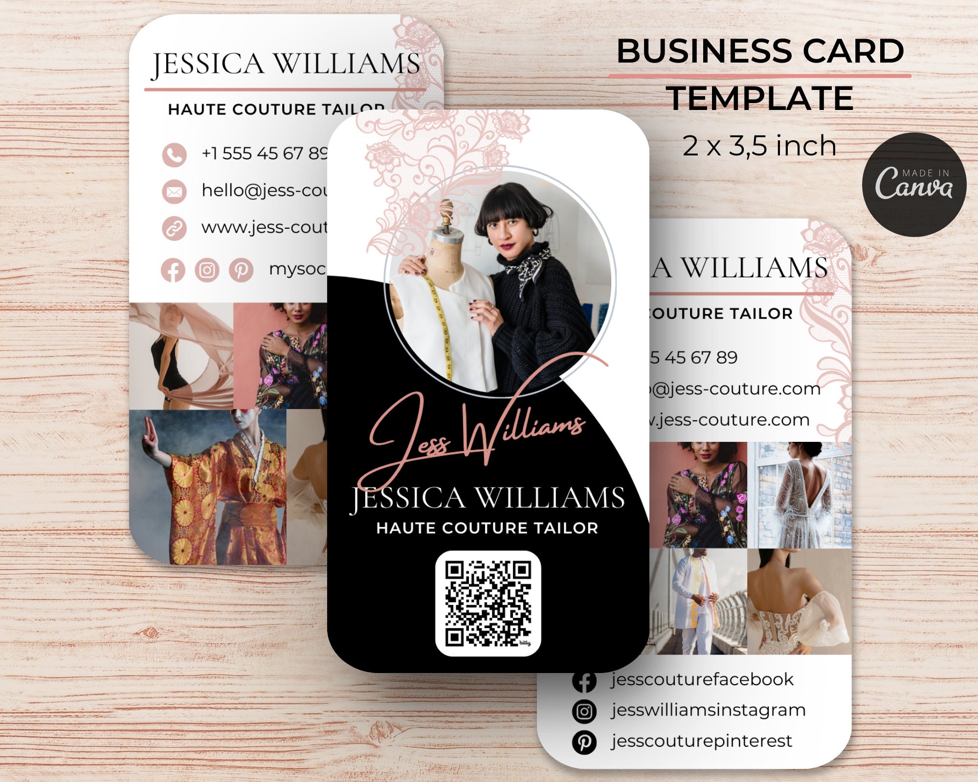 QR Code Business Card Template – Fashion Designer, Hair Nails Boutique Digital Card, for ...