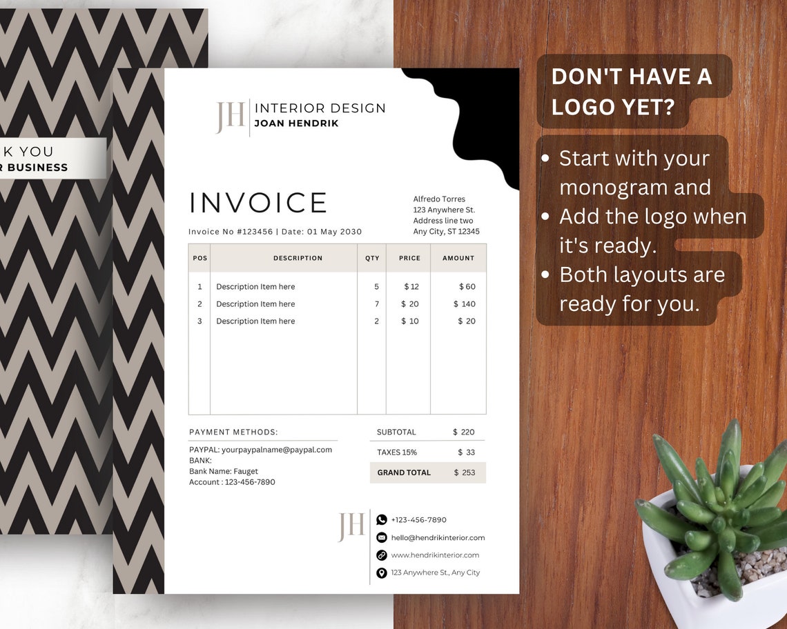 Invoice Template Chevron No 1 Printable Invoice Receipt - Etsy